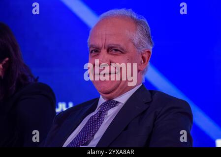 Minister of the Interior Matteo Piantedosi (L) attends the ...