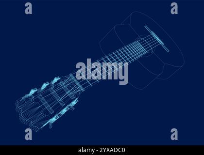 Acoustic guitar blue contour. Music instrument outline. Vector ...