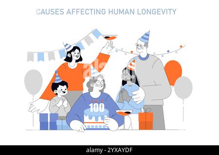 Vector illustration of a multigenerational family celebrating together ...