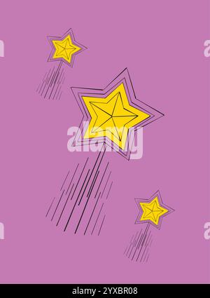 Yellow shooting star flying through white background leaving trail ...