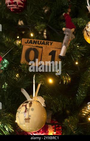 new year's eve with the date witten on a Christmas tree through a ...