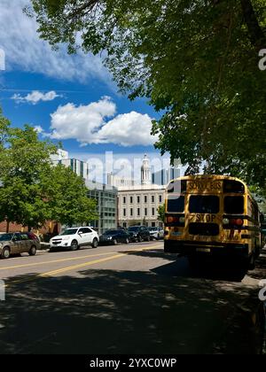 Pink school buses Stock Photo - Alamy