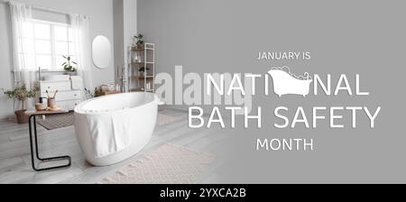 Banner for National Bath Safety Month with modern interior of bathroom ...