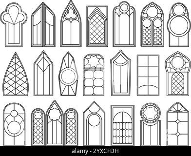 Church windows with arched frames and stained glass. Cathedral gothic ...