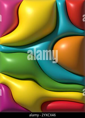 Multicolored wavy inflated figures with smooth shiny surface, 3D rendering illustration Stock ...