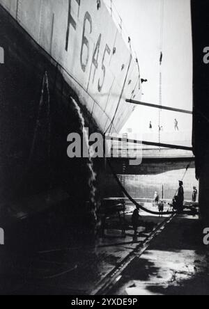 The Loch-class frigate HMS Loch Ruthven in a dry dock, c. 1950's Stock ...