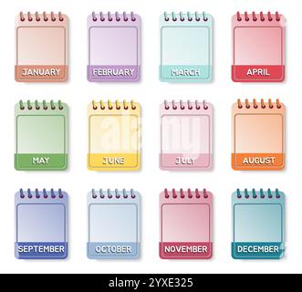 Twelve colorful monthly calendar pages ideal for planners agendas and ...