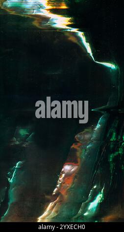 Damaged foil texture. Aged film overlay. Green orange white color stain ...