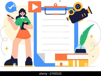 Screenwriter Vector Illustration featuring a Professional Writer and ...