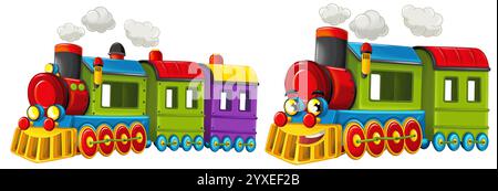 Cartoon funny set of looking steam train locomotive vehicle ...