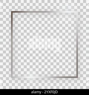 Shiny frame with glowing effects. Silver square frame with shadow on grey background. Vector ...