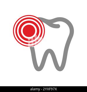 Toothache with tooth and red circle. Cavity, teeth decay and pain or ...