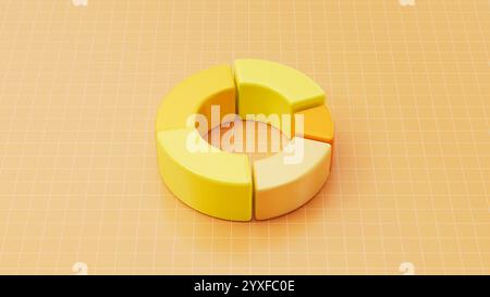 3D yellow pie chart with colorful segments. Information graphic ...