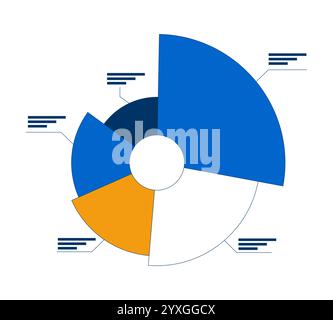 Circular pie chart with labeled segments black and white 2D line object ...