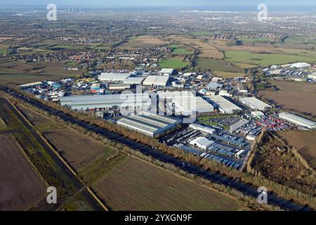 aerial view across Stretton Airfield and the M56 motorway towards ...