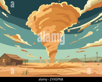 Sand tornado whirlwind in desert sky cartoon vector background ...