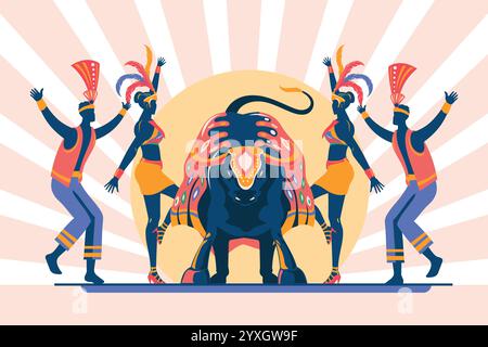 Bumba Meu Boi traditional Brazilian celebration. Ox costume drawing in ...