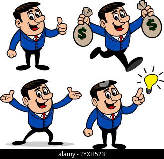 Vector illustration set of businessman mascot character with open file ...