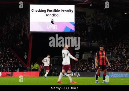 The big screen showing a VAR check before ruling out a goal by Jude ...