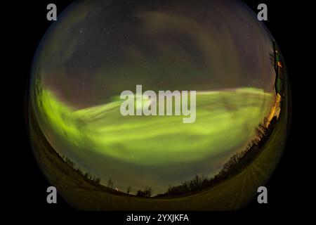 A fish-eye 360 degree view of northern lights in southern Alberta ...