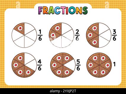 Pizza fractions. Pie fraction or fractional pizzas on slices equivalent ...