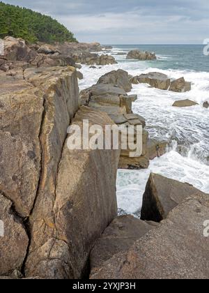 Samuraiishi rock, part of the Michinoku Coastal Trail through Iwate ...