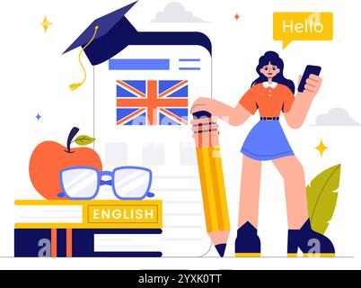 English Language Vector Illustration featuring Students Studying ...