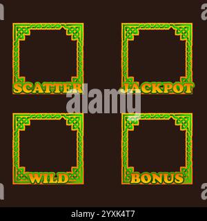 Game avatar frames with fantasy medieval borders with laurel, pennants ...