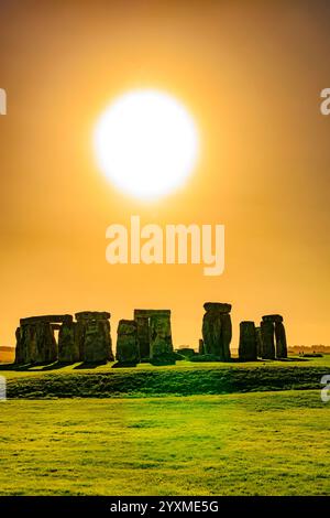 Winter sun and shadows at the prehistoric megalithic stone circle at ...