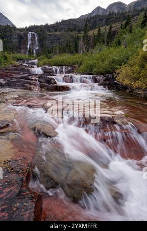 Pyramid Peak Creek waterfalls, near Mokowanis Lake, Glacier National ...