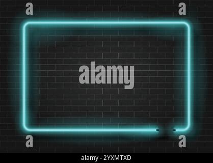 Neon light rectangle template on dark brick wall vector illustration ...