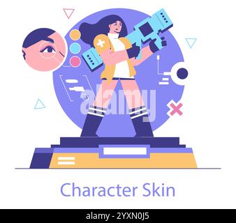 Esport concept. A female gamer character skin with a dynamic pose ...