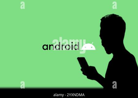 Android logo on smartphone, Android is a mobile operating system based ...