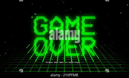 Game Over, vintage arcade game screen with glitch effect, computer ...