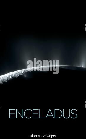 Solar system poster Enceladus, a moon of Saturn Stock Photo - Alamy