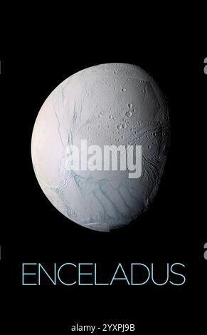 Solar system poster Enceladus, a moon of Saturn Stock Photo - Alamy