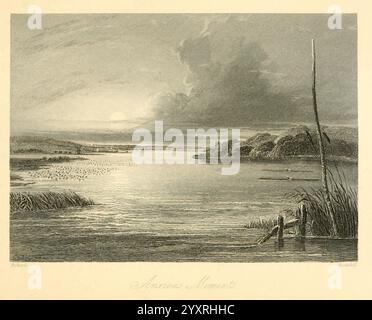 Clouds drift across sky as sun sets, casting warm glow over tranquil ...