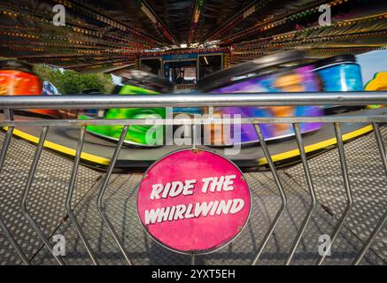 Classic fairground Waltzer ride at traditional British funfair in ...