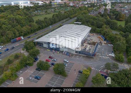 Aerial view of Wickes Basingstoke DIY store and the Morrisions ...