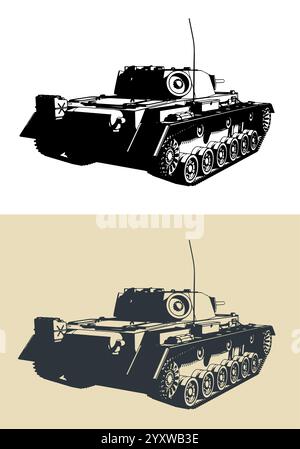 Medium tank from World War II stylized illustrations Stock Vector Image ...