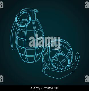 Stylized vector illustration of blueprints of hand grenade Stock Vector ...