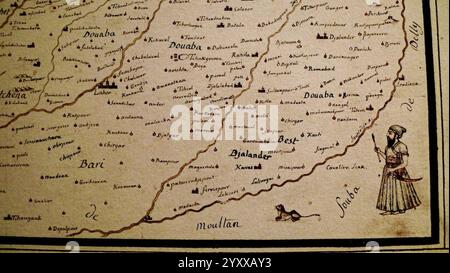 Elaborately illustrated map of the Lahore Subah of the Mughal Empire ...