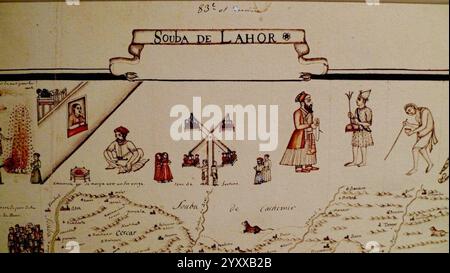 Elaborately illustrated map of the Lahore Subah of the Mughal Empire ...