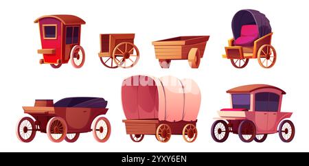 Medieval wooden carriage with a horse illustration Stock Vector Image ...
