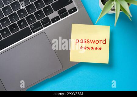 The word password written on a sticky note paper on modern laptop Stock ...