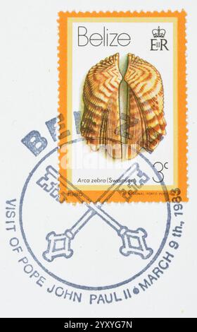 Cancelled postage stamp printed by Belize, that shows Belize Cathedral ...