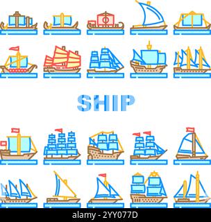 ancient ship maritime vessel icons set vector Stock Vector Image & Art ...