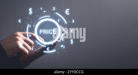 Human showing Price with a currency symbols. Business Stock Photo - Alamy
