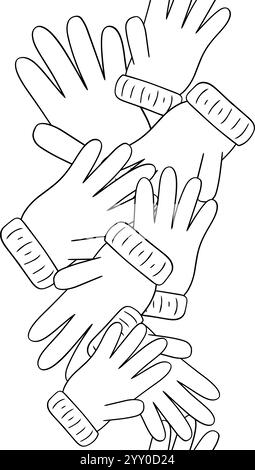 Seamless border of winter gloves. Graphic line Doodle vector ...