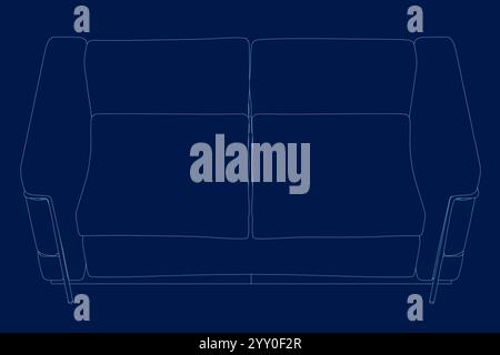 Contour sofa from blue lines. Front view. Vector illustration Stock ...